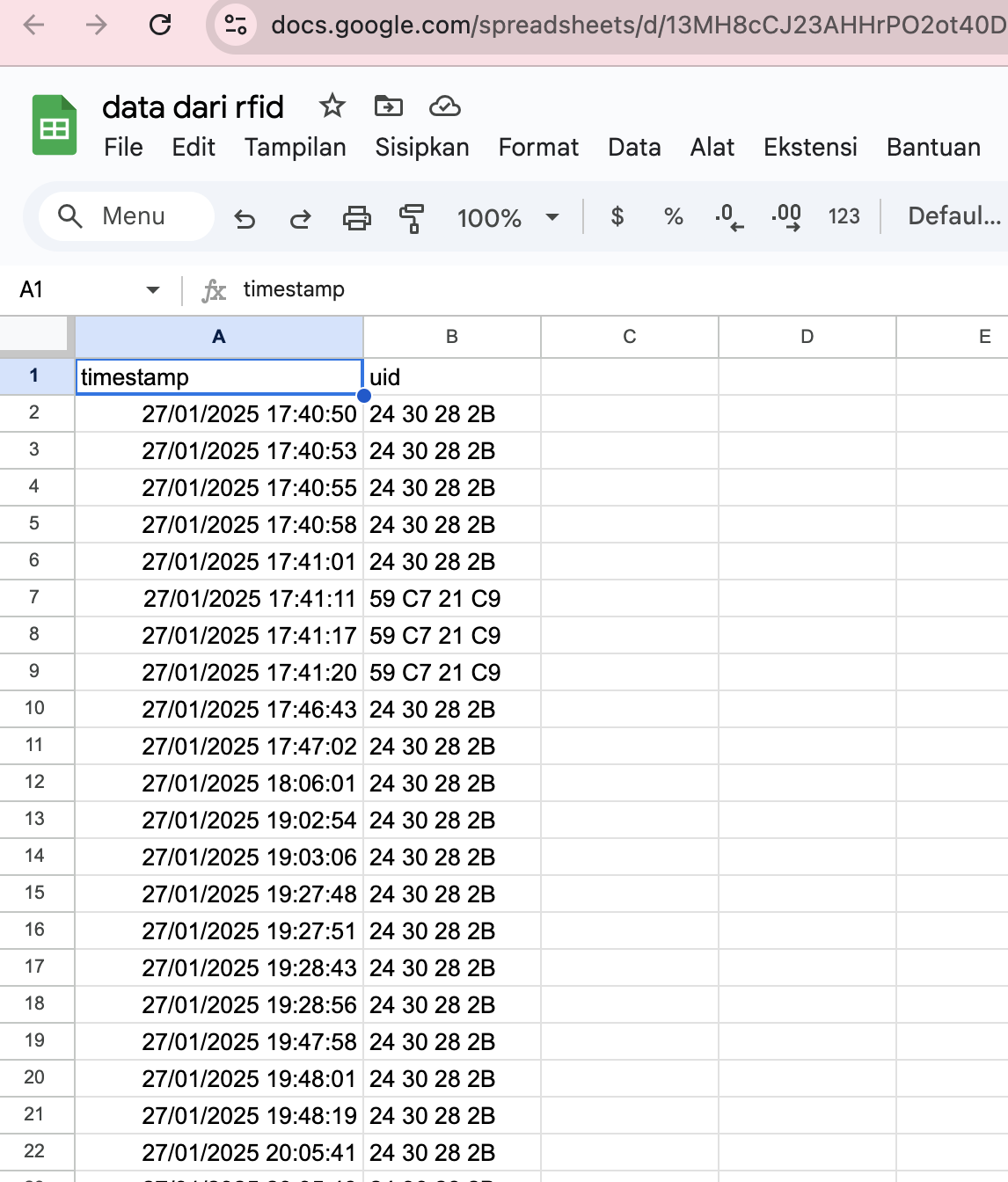 Mengirimkan UID dari RFID-RC522 dengan ESP32 ke Google Sheet – Miswan ...